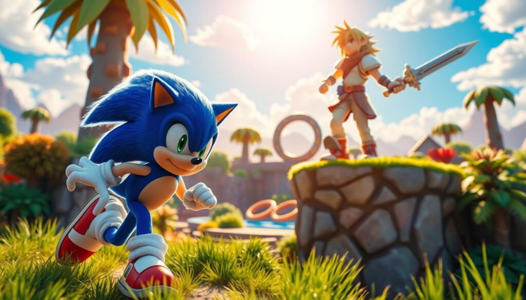 A vibrant and nostalgic scene featuring iconic classic video game ...